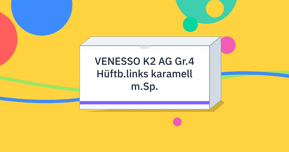 Symbolbild: Packung mit der Aufschrift VENESSO K2 AG Gr.4 Hüftb.links karamell m.Sp. (PZN 13761628) – Verfügbarkeit und Bezug in Apotheken in Frankfurt am Main
