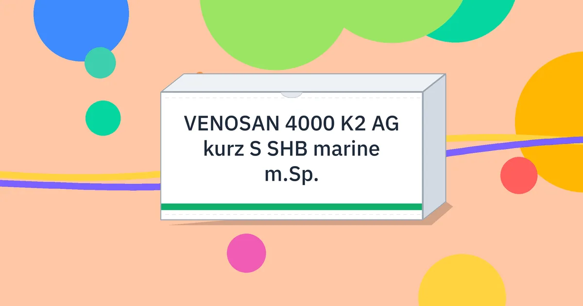 Symbolbild: Packung mit der Aufschrift VENOSAN 4000 K2 AG kurz S SHB marine m.Sp. (PZN 16602310) – Verfügbarkeit und Bezug in Apotheken in Frankfurt am Main