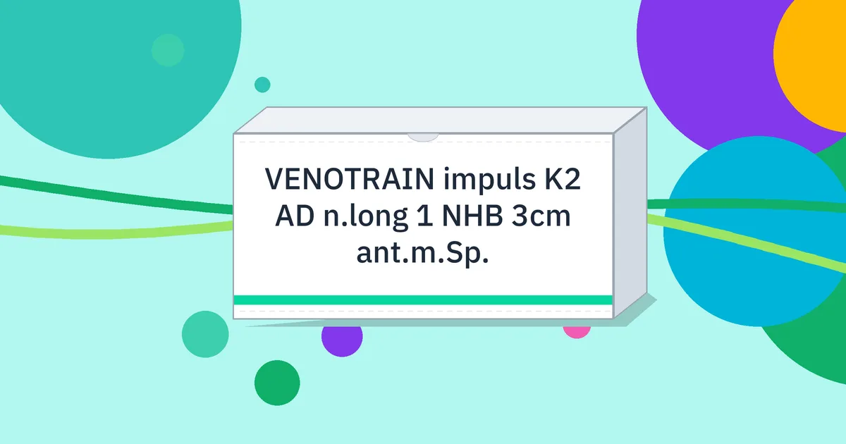 Symbolbild: Packung mit der Aufschrift VENOTRAIN impuls K2 AD n.long 1 NHB 3cm ant.m.Sp. (PZN 15224076) – Verfügbarkeit und Bezug in Apotheken in Frankfurt am Main