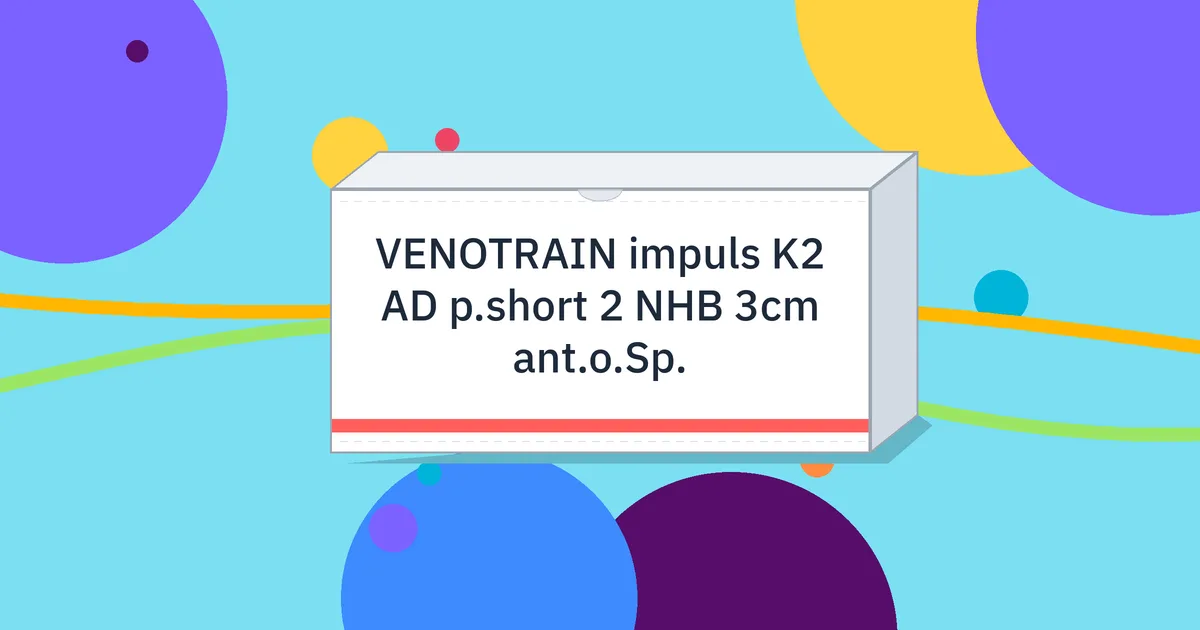 Symbolbild: Packung mit der Aufschrift VENOTRAIN impuls K2 AD p.short 2 NHB 3cm ant.o.Sp. (PZN 15224455) – Verfügbarkeit und Bezug in Apotheken in Frankfurt am Main