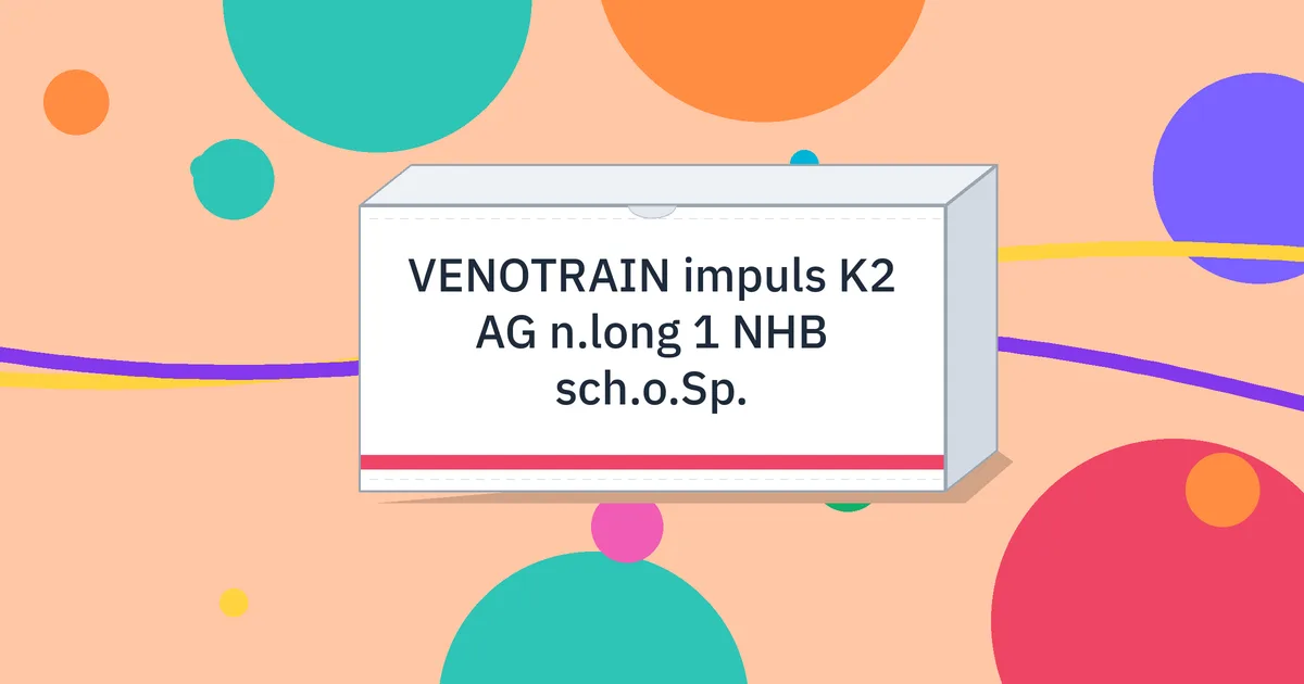 Symbolbild: Packung mit der Aufschrift VENOTRAIN impuls K2 AG n.long 1 NHB sch.o.Sp. (PZN 00520260) – Verfügbarkeit und Bezug in Apotheken in Frankfurt am Main