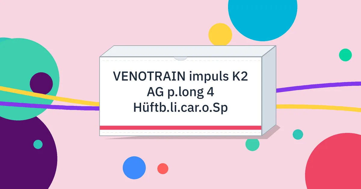 Symbolbild: Packung mit der Aufschrift VENOTRAIN impuls K2 AG p.long 4 Hüftb.li.car.o.Sp (PZN 08424432) – Verfügbarkeit und Bezug in Apotheken in Frankfurt am Main