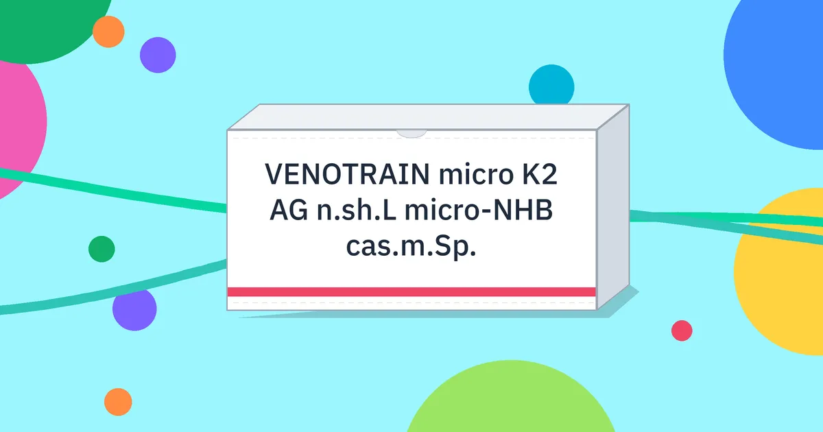 Symbolbild: Packung mit der Aufschrift VENOTRAIN micro K2 AG n.sh.L micro-NHB cas.m.Sp. (PZN 20758437) – Verfügbarkeit und Bezug in Apotheken in Frankfurt am Main