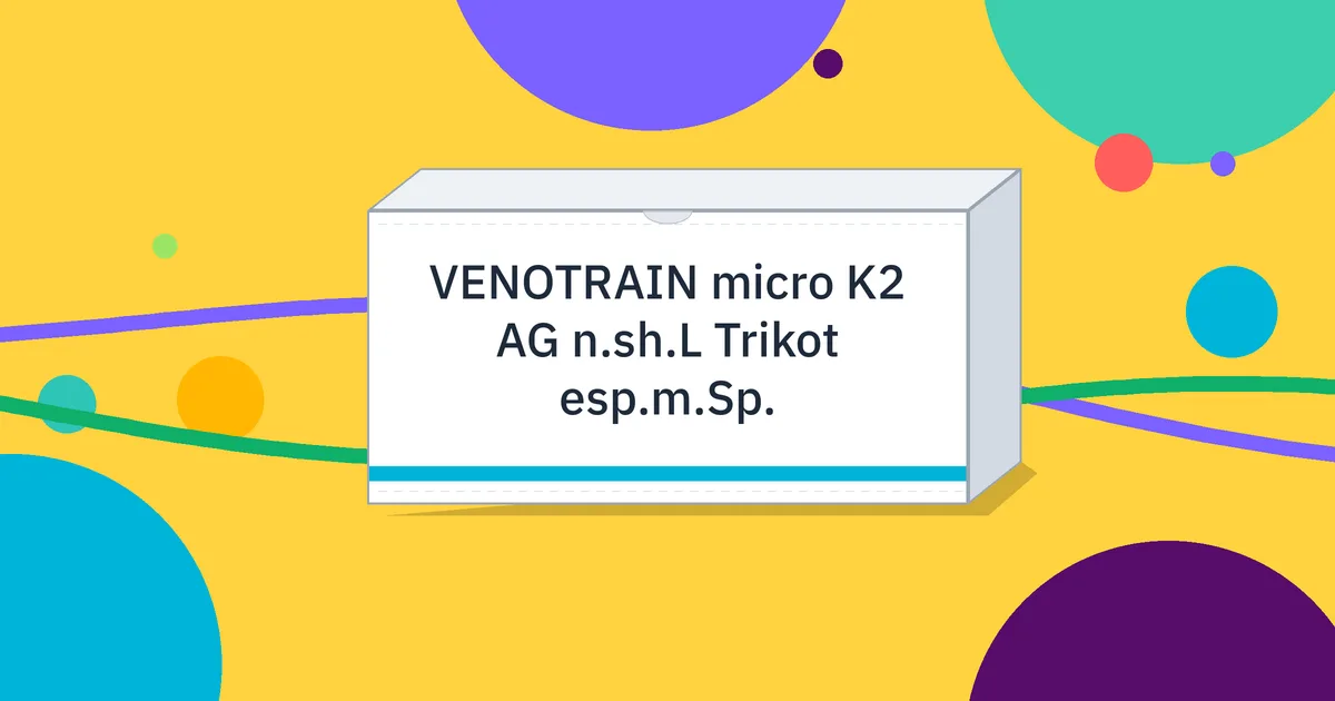 Symbolbild: Packung mit der Aufschrift VENOTRAIN micro K2 AG n.sh.L Trikot esp.m.Sp. (PZN 05712923) – Verfügbarkeit und Bezug in Apotheken in Frankfurt am Main