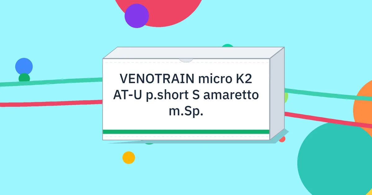 Symbolbild: Packung mit der Aufschrift VENOTRAIN micro K2 AT-U p.short S amaretto m.Sp. (PZN 05709111) – Verfügbarkeit und Bezug in Apotheken in Frankfurt am Main