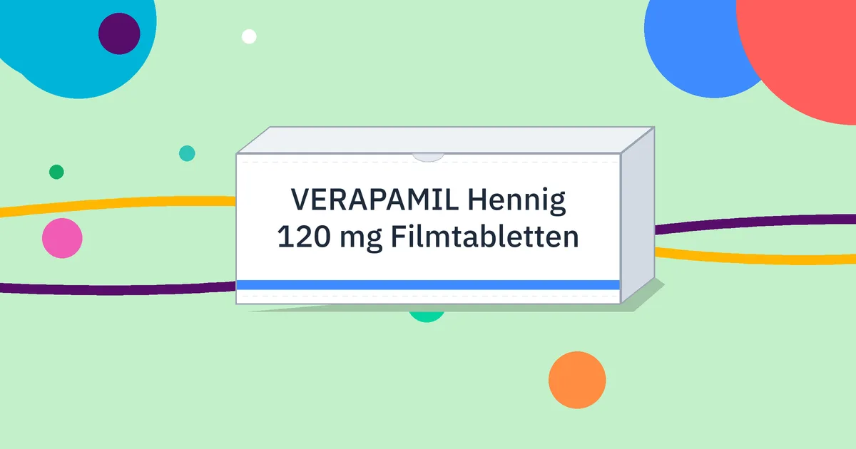 Symbolbild: Packung mit der Aufschrift VERAPAMIL Hennig 120 mg Filmtabletten (PZN 00121933) – Verfügbarkeit und Bezug in Apotheken in Frankfurt am Main