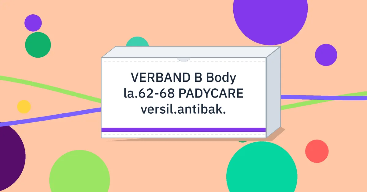 Symbolbild: Packung mit der Aufschrift VERBAND B Body la.62-68 PADYCARE versil.antibak. (PZN 10938411) – Verfügbarkeit und Bezug in Apotheken in Frankfurt am Main