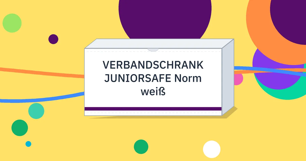 Symbolbild: Packung mit der Aufschrift VERBANDSCHRANK JUNIORSAFE Norm weiß (PZN 11047921) – Verfügbarkeit und Bezug in Apotheken in Frankfurt am Main
