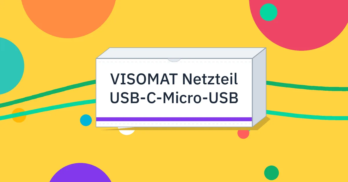 Symbolbild: Packung mit der Aufschrift VISOMAT Netzteil USB-C-Micro-USB (PZN 19779500) – Verfügbarkeit und Bezug in Apotheken in Frankfurt am Main