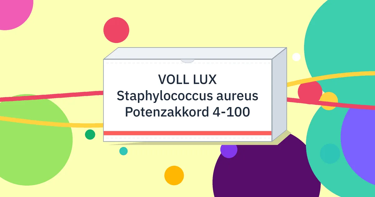 Symbolbild: Packung mit der Aufschrift VOLL LUX Staphylococcus aureus Potenzakkord 4-100 (PZN 12390874) – Verfügbarkeit und Bezug in Apotheken in Frankfurt am Main