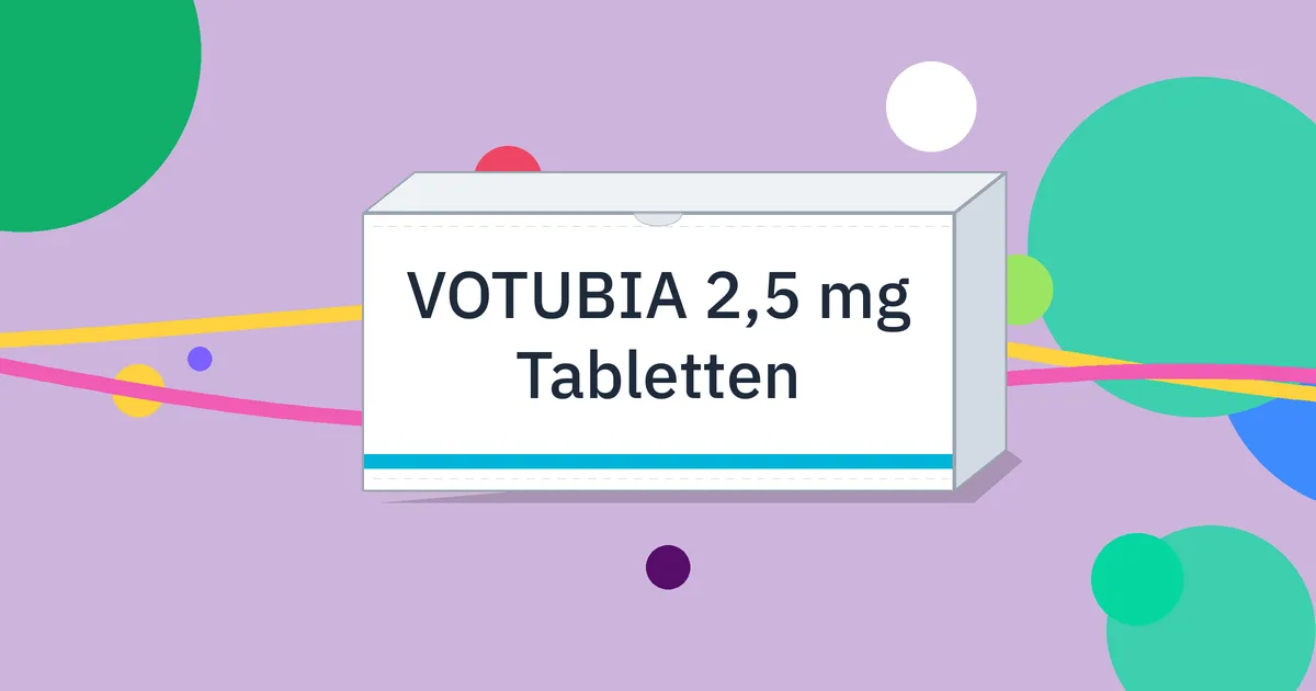 Symbolbild: Packung mit der Aufschrift VOTUBIA 2,5 mg Tabletten (PZN 18300493) – Verfügbarkeit und Bezug in Apotheken in Frankfurt am Main