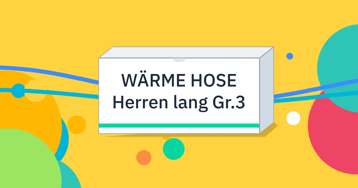 Symbolbild: Packung mit der Aufschrift WÄRME HOSE Herren lang Gr.3 (PZN 02446119) – Verfügbarkeit und Bezug in Apotheken in Frankfurt am Main