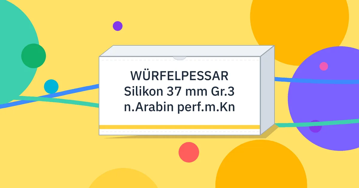 Symbolbild: Packung mit der Aufschrift WÜRFELPESSAR Silikon 37 mm Gr.3 n.Arabin perf.m.Kn (PZN 09305706) – Verfügbarkeit und Bezug in Apotheken in Frankfurt am Main