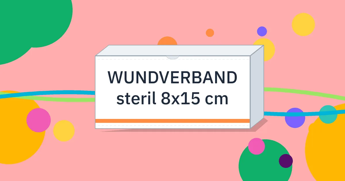 Symbolbild: Packung mit der Aufschrift WUNDVERBAND steril 8x15 cm (PZN 19813651) – Verfügbarkeit und Bezug in Apotheken in Frankfurt am Main