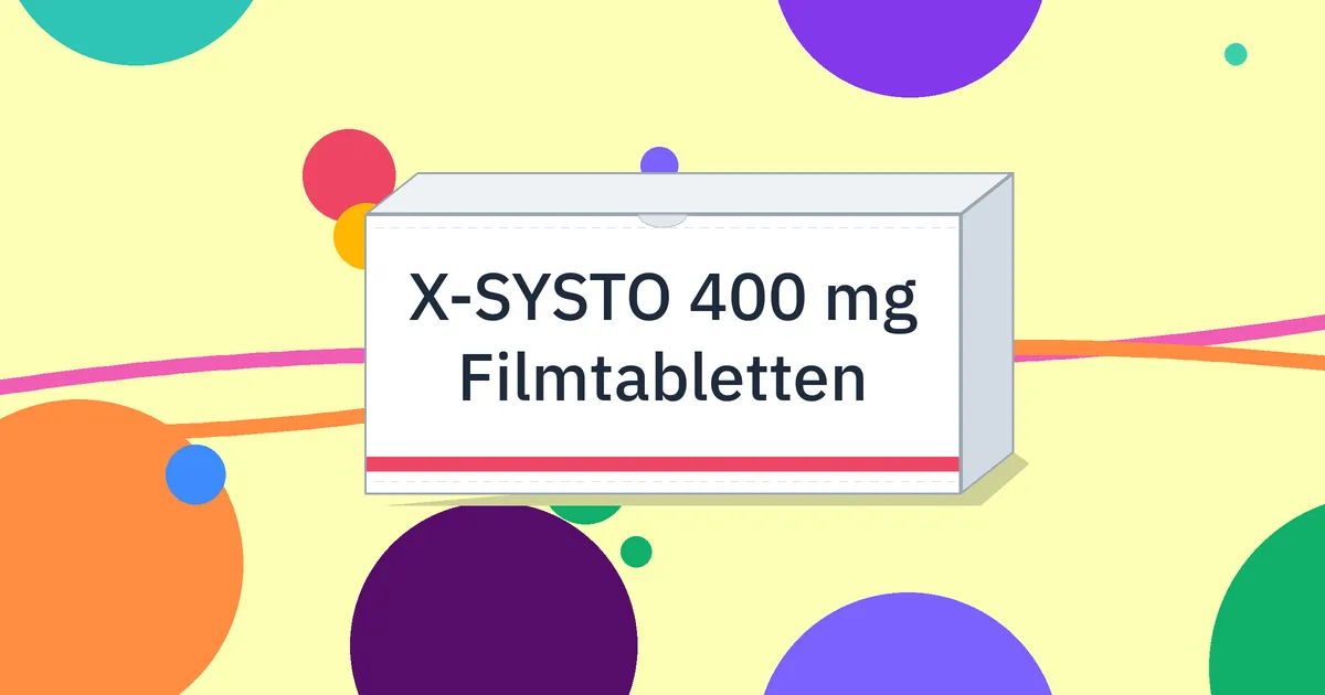 Symbolbild: Packung mit der Aufschrift X-SYSTO 400 mg Filmtabletten (PZN 11601369) – Verfügbarkeit und Bezug in Apotheken in Frankfurt am Main