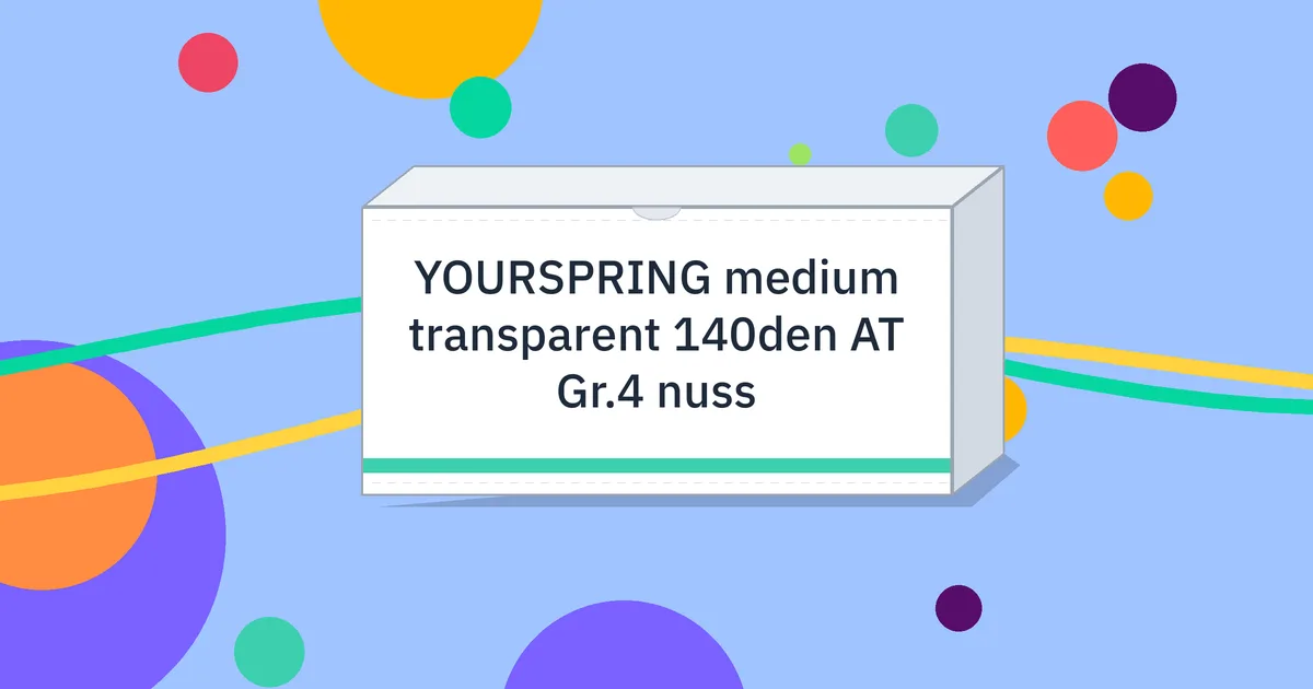Symbolbild: Packung mit der Aufschrift YOURSPRING medium transparent 140den AT Gr.4 nuss (PZN 18057325) – Verfügbarkeit und Bezug in Apotheken in Frankfurt am Main