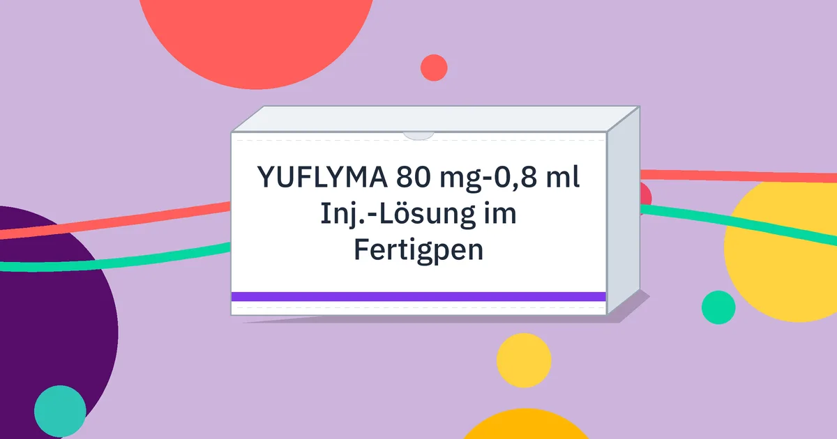 Symbolbild: Packung mit der Aufschrift YUFLYMA 80 mg-0,8 ml Inj.-Lösung im Fertigpen (PZN 18335273) – Verfügbarkeit und Bezug in Apotheken in Frankfurt am Main