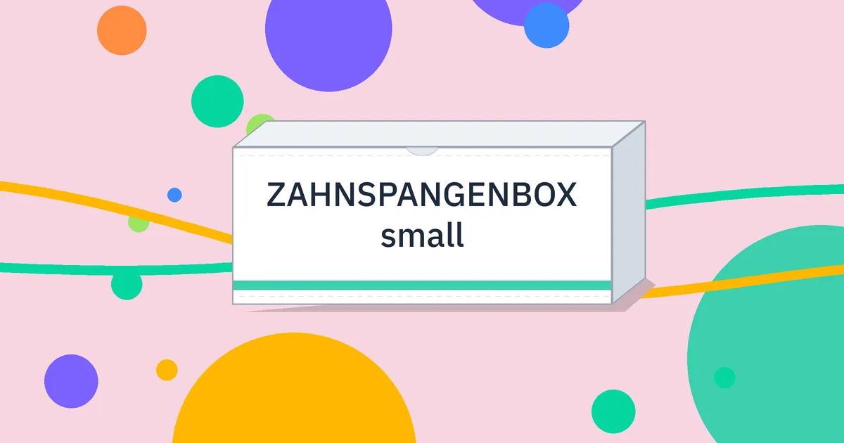 Symbolbild: Packung mit der Aufschrift ZAHNSPANGENBOX small (PZN 03150119) – Verfügbarkeit und Bezug in Apotheken in Frankfurt am Main