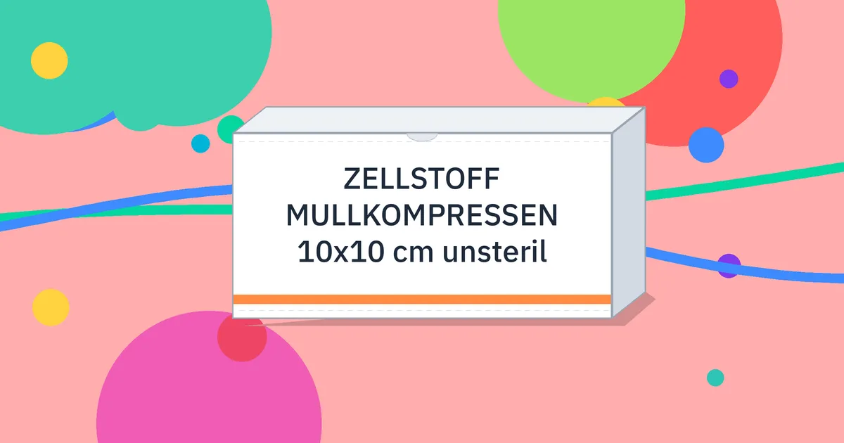 Symbolbild: Packung mit der Aufschrift ZELLSTOFF MULLKOMPRESSEN 10x10 cm unsteril (PZN 04909658) – Verfügbarkeit und Bezug in Apotheken in Frankfurt am Main