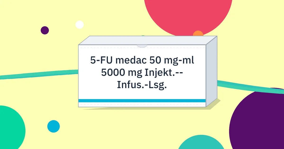 Symbolbild: Packung mit der Aufschrift 5-FU medac 50 mg-ml 5000 mg Injekt.--Infus.-Lsg. (PZN 03728156) – Verfügbarkeit und Bezug in Apotheken in Frankfurt am Main