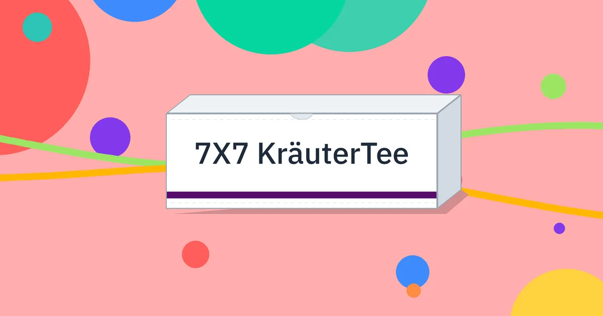 Symbolbild: Packung mit der Aufschrift 7X7 KräuterTee (PZN 19946783) – Verfügbarkeit und Bezug in Apotheken in Frankfurt am Main