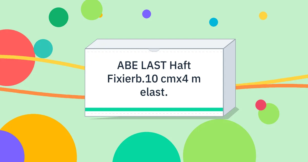 Symbolbild: Packung mit der Aufschrift ABE LAST Haft Fixierb.10 cmx4 m elast. (PZN 07198459) – Verfügbarkeit und Bezug in Apotheken in Frankfurt am Main