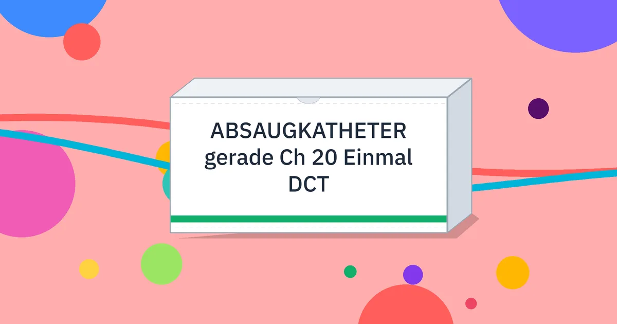 Symbolbild: Packung mit der Aufschrift ABSAUGKATHETER gerade Ch 20 Einmal DCT (PZN 14294436) – Verfügbarkeit und Bezug in Apotheken in Frankfurt am Main