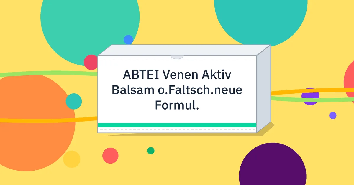 Symbolbild: Packung mit der Aufschrift ABTEI Venen Aktiv Balsam o.Faltsch.neue Formul. (PZN 14130309) – Verfügbarkeit und Bezug in Apotheken in Frankfurt am Main