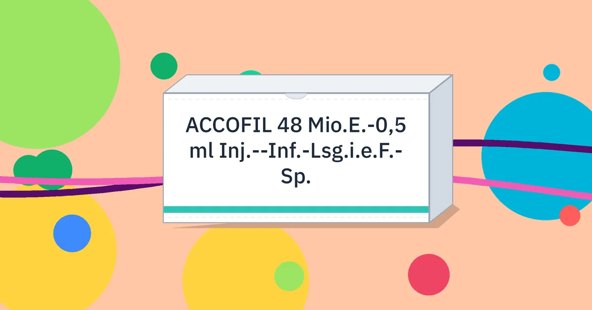 Symbolbild: Packung mit der Aufschrift ACCOFIL 48 Mio.E.-0,5 ml Inj.--Inf.-Lsg.i.e.F.-Sp. (PZN 16783139) – Verfügbarkeit und Bezug in Apotheken in Frankfurt am Main