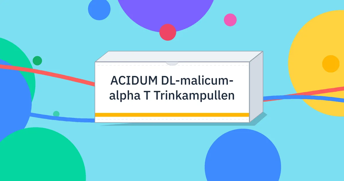 Symbolbild: Packung mit der Aufschrift ACIDUM DL-malicum-alpha T Trinkampullen (PZN 10219998) – Verfügbarkeit und Bezug in Apotheken in Frankfurt am Main