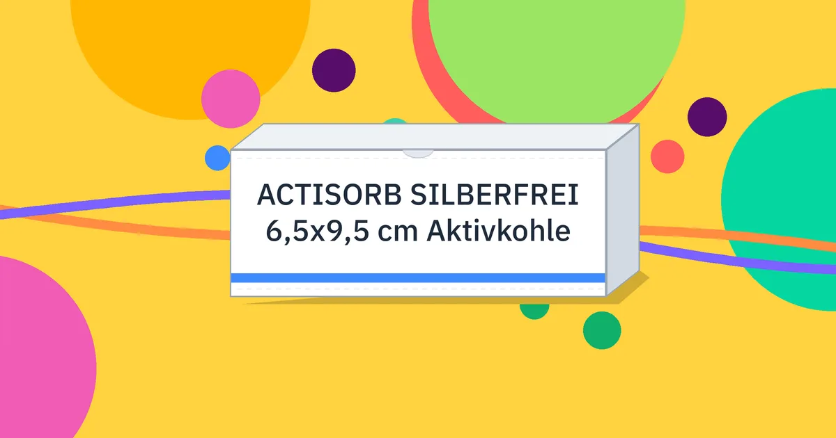 Symbolbild: Packung mit der Aufschrift ACTISORB SILBERFREI 6,5x9,5 cm Aktivkohle (PZN 18055154) – Verfügbarkeit und Bezug in Apotheken in Frankfurt am Main