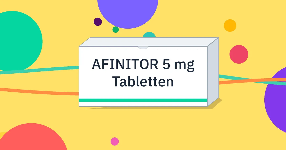 Symbolbild: Packung mit der Aufschrift AFINITOR 5 mg Tabletten (PZN 05140102) – Verfügbarkeit und Bezug in Apotheken in Frankfurt am Main