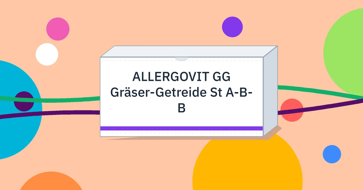 Symbolbild: Packung mit der Aufschrift ALLERGOVIT GG Gräser-Getreide St A-B-B (PZN 15741446) – Verfügbarkeit und Bezug in Apotheken in Frankfurt am Main