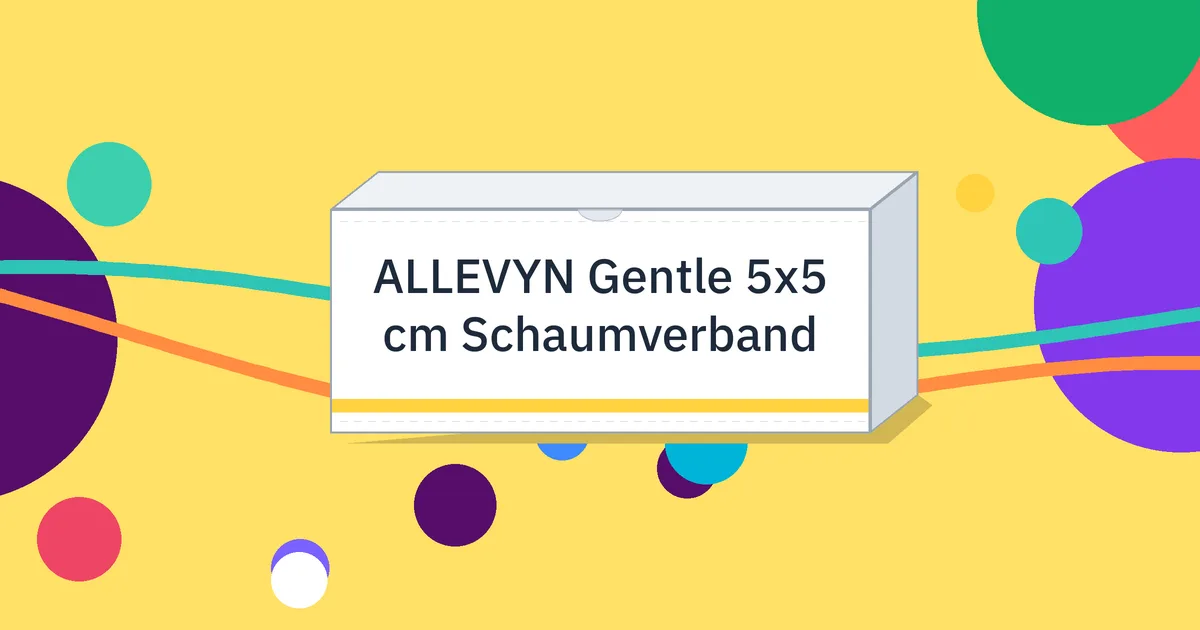 Symbolbild: Packung mit der Aufschrift ALLEVYN Gentle 5x5 cm Schaumverband (PZN 12147814) – Verfügbarkeit und Bezug in Apotheken in Frankfurt am Main
