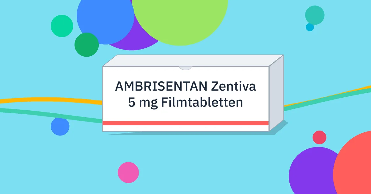 Symbolbild: Packung mit der Aufschrift AMBRISENTAN Zentiva 5 mg Filmtabletten (PZN 20292915) – Verfügbarkeit und Bezug in Apotheken in Frankfurt am Main