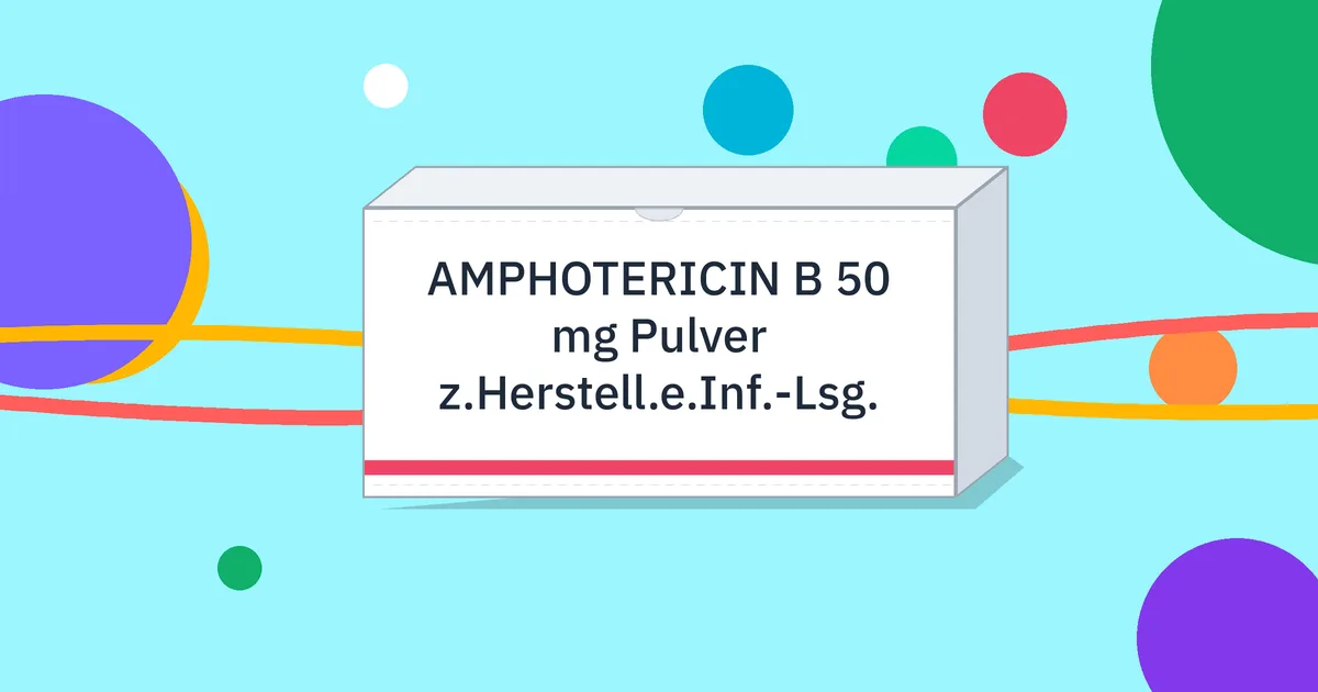 Symbolbild: Packung mit der Aufschrift AMPHOTERICIN B 50 mg Pulver z.Herstell.e.Inf.-Lsg. (PZN 00040577) – Verfügbarkeit und Bezug in Apotheken in Frankfurt am Main