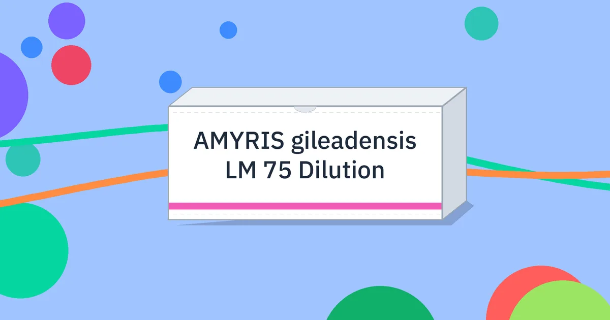 Symbolbild: Packung mit der Aufschrift AMYRIS gileadensis LM 75 Dilution (PZN 13327228) – Verfügbarkeit und Bezug in Apotheken in Frankfurt am Main