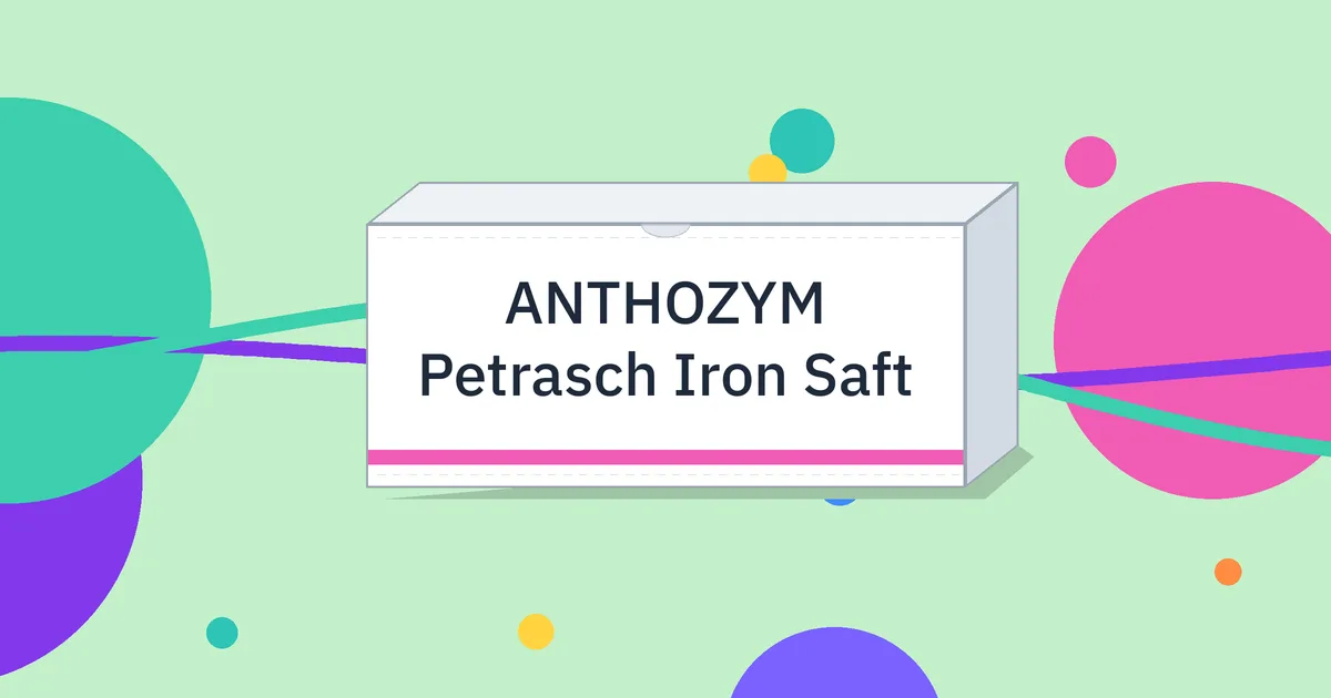 Symbolbild: Packung mit der Aufschrift ANTHOZYM Petrasch Iron Saft (PZN 20808922) – Verfügbarkeit und Bezug in Apotheken in Frankfurt am Main