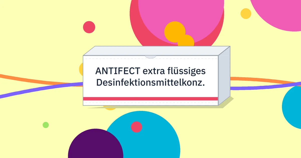 Symbolbild: Packung mit der Aufschrift ANTIFECT extra flüssiges Desinfektionsmittelkonz. (PZN 08834868) – Verfügbarkeit und Bezug in Apotheken in Frankfurt am Main