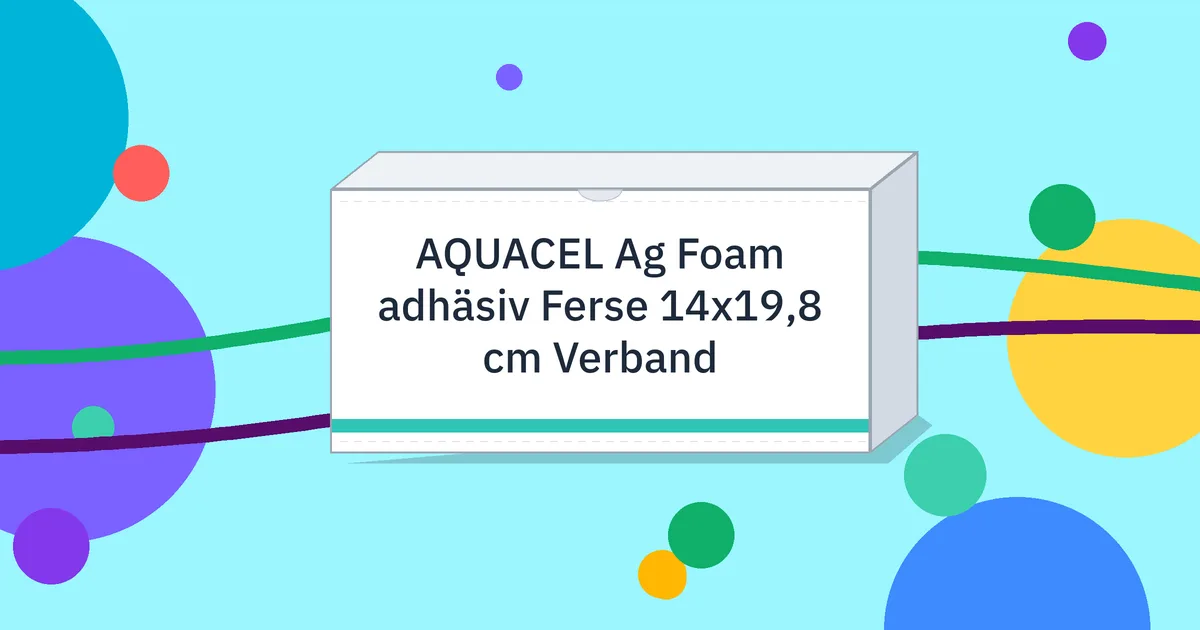 Symbolbild: Packung mit der Aufschrift AQUACEL Ag Foam adhäsiv Ferse 14x19,8 cm Verband (PZN 09060280) – Verfügbarkeit und Bezug in Apotheken in Frankfurt am Main