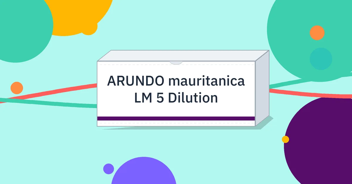 Symbolbild: Packung mit der Aufschrift ARUNDO mauritanica LM 5 Dilution (PZN 12781037) – Verfügbarkeit und Bezug in Apotheken in Frankfurt am Main