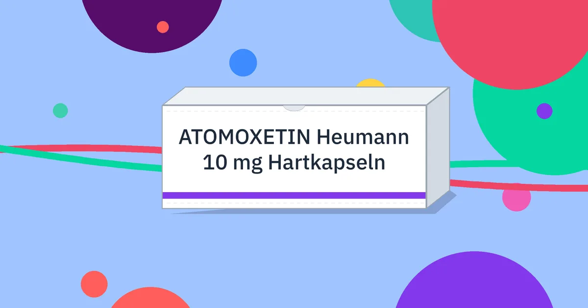 Symbolbild: Packung mit der Aufschrift ATOMOXETIN Heumann 10 mg Hartkapseln (PZN 18092942) – Verfügbarkeit und Bezug in Apotheken in Frankfurt am Main