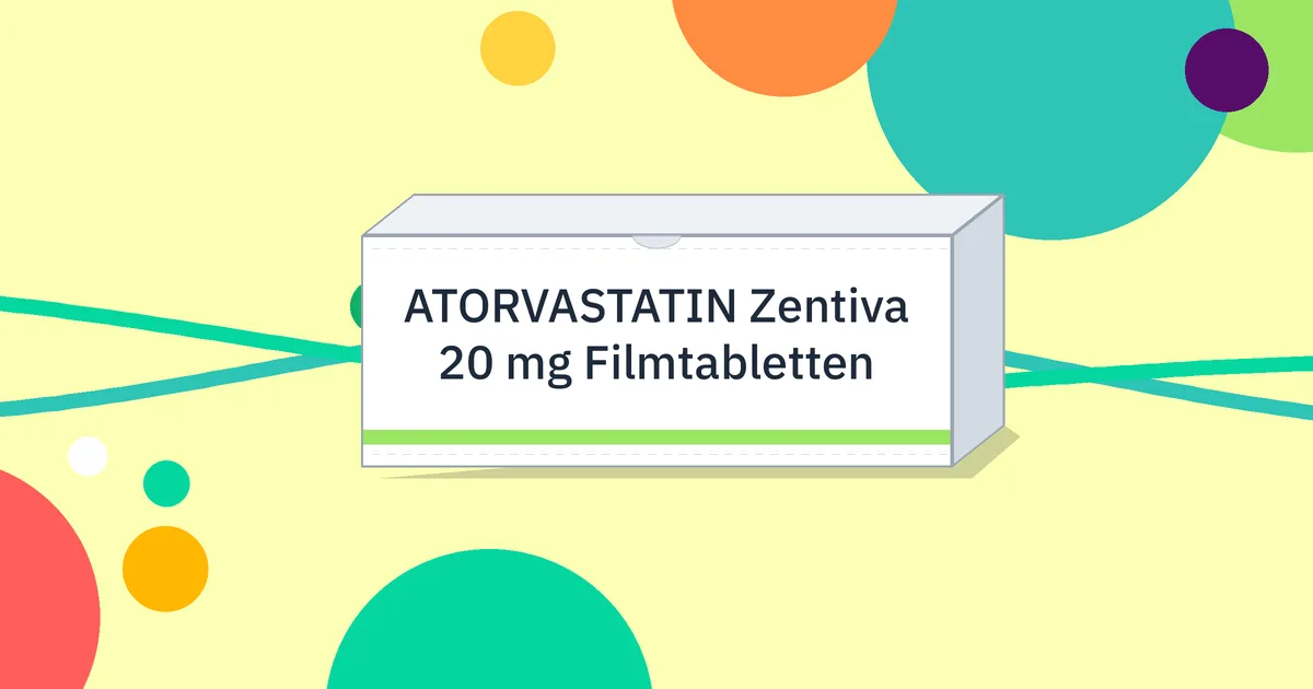Symbolbild: Packung mit der Aufschrift ATORVASTATIN Zentiva 20 mg Filmtabletten (PZN 15784332) – Verfügbarkeit und Bezug in Apotheken in Frankfurt am Main