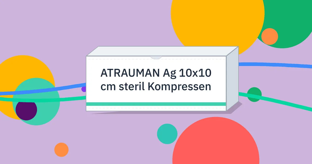 Symbolbild: Packung mit der Aufschrift ATRAUMAN Ag 10x10 cm steril Kompressen (PZN 17163628) – Verfügbarkeit und Bezug in Apotheken in Frankfurt am Main