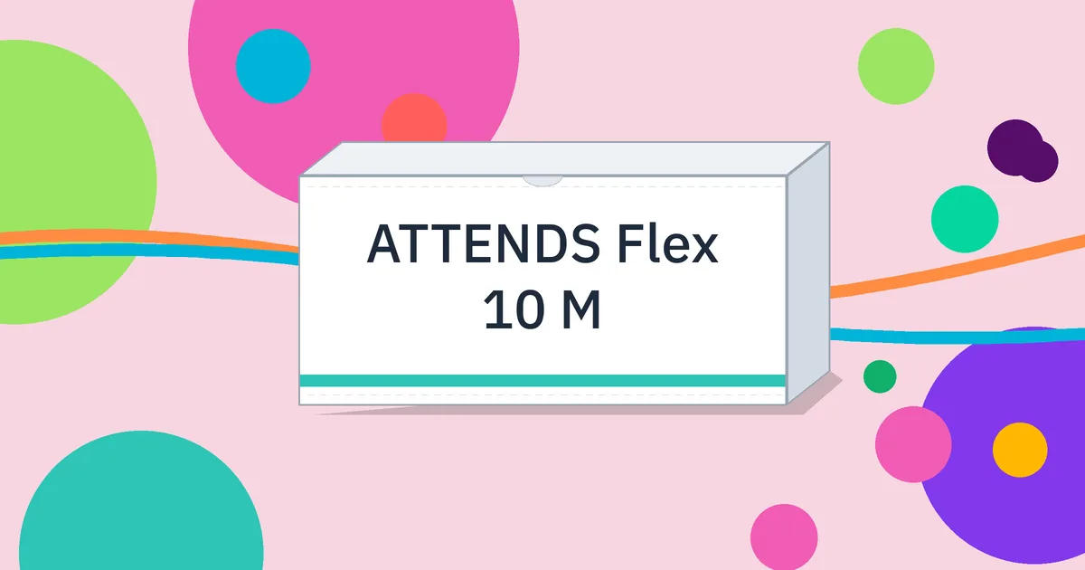 Symbolbild: Packung mit der Aufschrift ATTENDS Flex 10 M (PZN 07142306) – Verfügbarkeit und Bezug in Apotheken in Frankfurt am Main