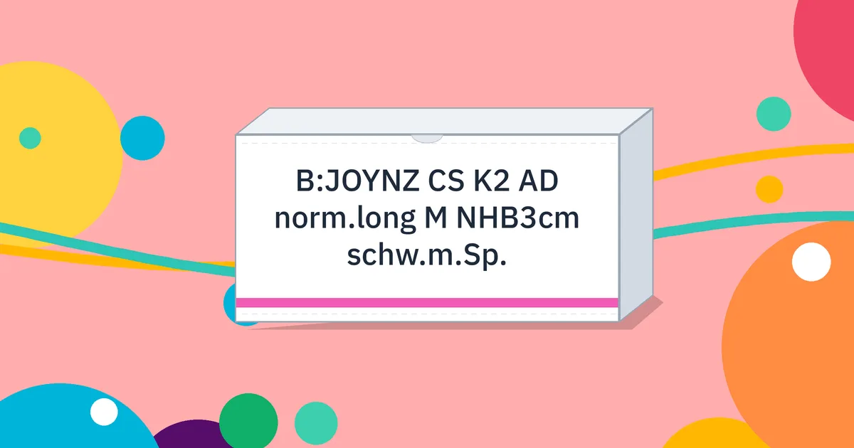 Symbolbild: Packung mit der Aufschrift B:JOYNZ CS K2 AD norm.long M NHB3cm schw.m.Sp. (PZN 20529990) – Verfügbarkeit und Bezug in Apotheken in Frankfurt am Main