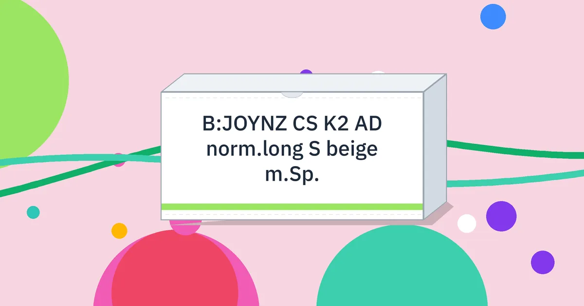 Symbolbild: Packung mit der Aufschrift B:JOYNZ CS K2 AD norm.long S beige m.Sp. (PZN 20528499) – Verfügbarkeit und Bezug in Apotheken in Frankfurt am Main