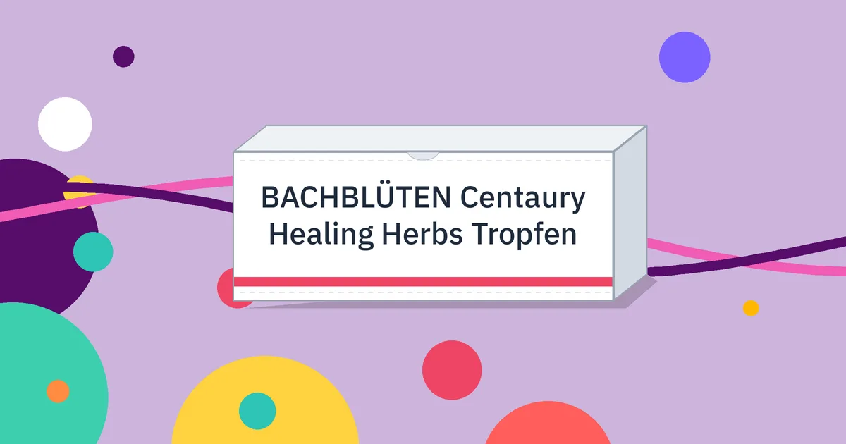 Symbolbild: Packung mit der Aufschrift BACHBLÜTEN Centaury Healing Herbs Tropfen (PZN 07364372) – Verfügbarkeit und Bezug in Apotheken in Frankfurt am Main