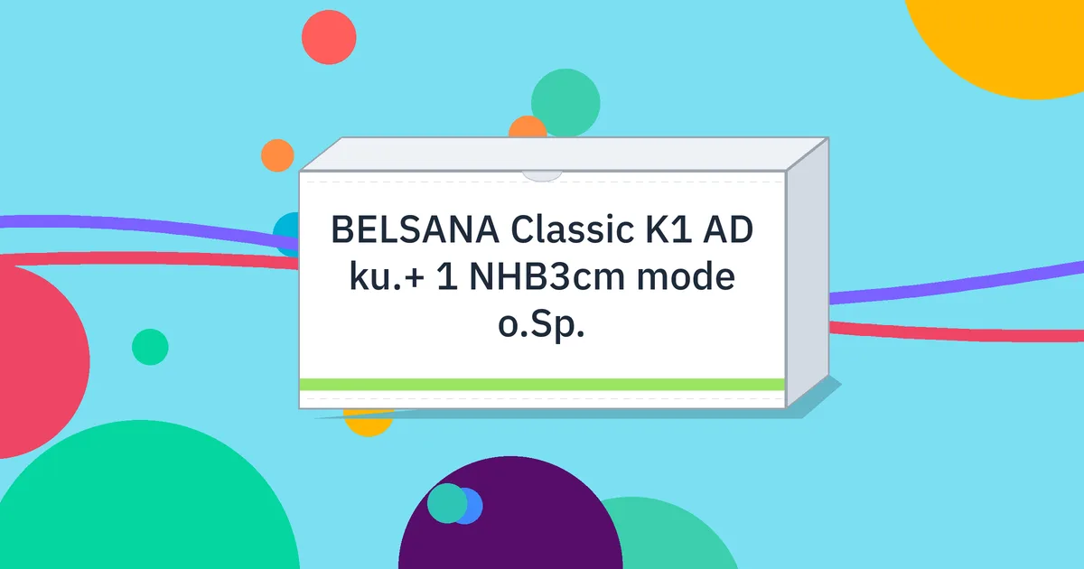 Symbolbild: Packung mit der Aufschrift BELSANA Classic K1 AD ku.+ 1 NHB3cm mode o.Sp. (PZN 19254453) – Verfügbarkeit und Bezug in Apotheken in Frankfurt am Main