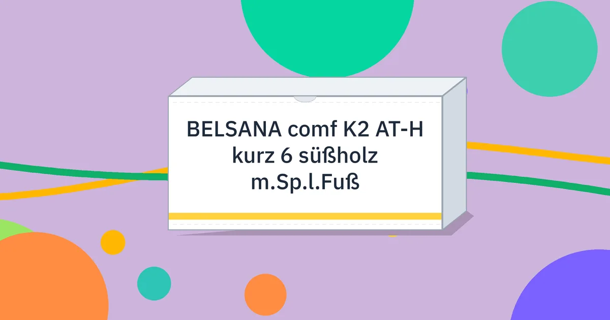 Symbolbild: Packung mit der Aufschrift BELSANA comf K2 AT-H kurz 6 süßholz m.Sp.l.Fuß (PZN 12331989) – Verfügbarkeit und Bezug in Apotheken in Frankfurt am Main